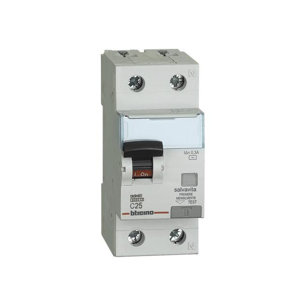 BTicino GN8814AC25 Interruttore Magnetotermico Differenziale BTDIN60 1P+N tipo AC 25A