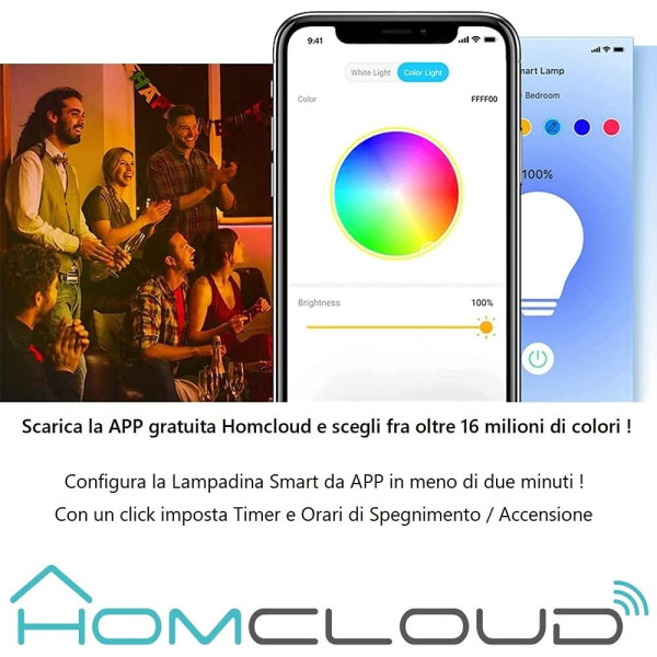 Homcloud Lampadina A70 Smart Wi-Fi LED Multicolore + Bianco CCT E27 ...